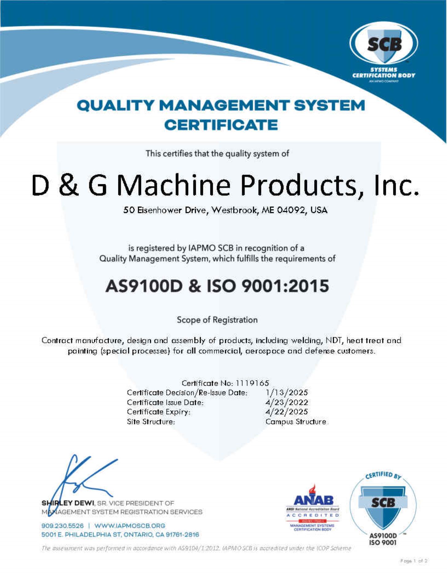 D&G Machine Products Incorporated - Quality
